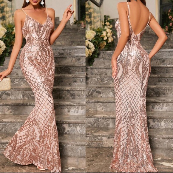 Dresses | Luxe Mermaid Hem Party Prom Wedding Sequins Gown Dress | Poshmark